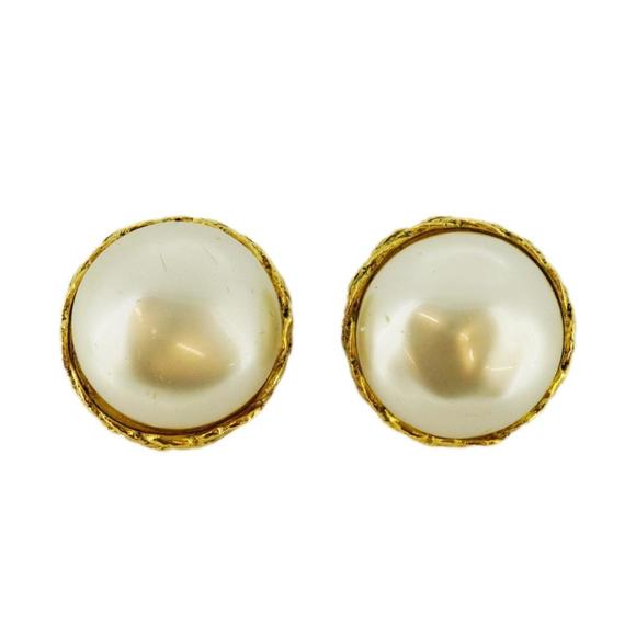 CHANEL | Jewelry | Chanel Earrings Circle Fake Pearl Gp Plated Gold ...